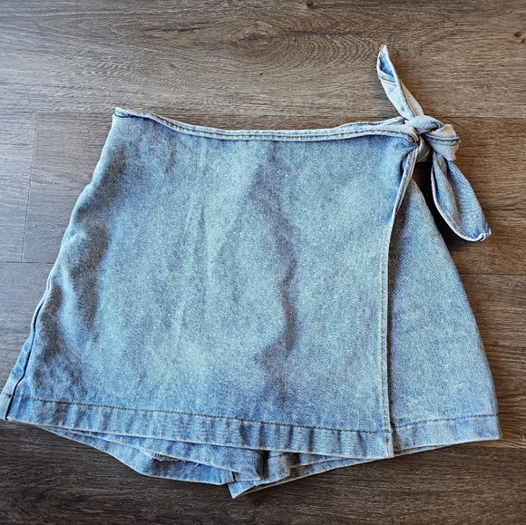 Shorts | Vintage Wrap Around Jean Denim Skort High Waisted Side Tie ...
